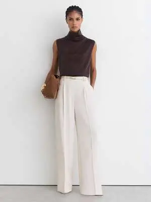 REISS Elasticated-waist Wide-leg Twill Trousers - Cream