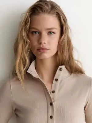 REISS Cotton-stretch Funnel-neck Top - Neutral