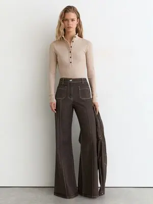 REISS Cotton-stretch Funnel-neck Top - Neutral