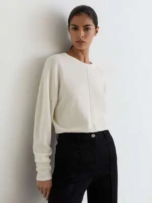 REISS Wool-blend Reverse-seam Jumper With Cashmere - Ivory