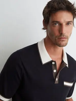 REISS Merino Wool Contrast-trim Polo Shirt - Navy