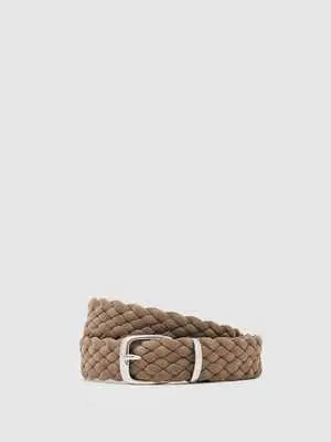 REISS Suede Woven Belt - Light Stone