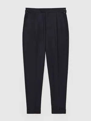 REISS Stretch-cotton Tapered Trousers - Navy