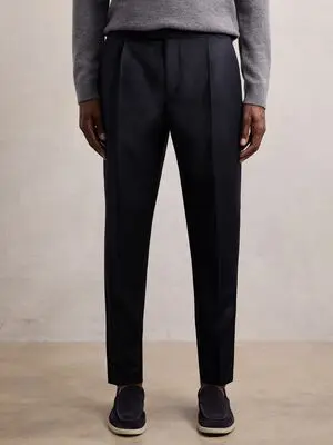 REISS Stretch-cotton Tapered Trousers - Navy