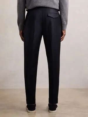 REISS Stretch-cotton Tapered Trousers - Navy