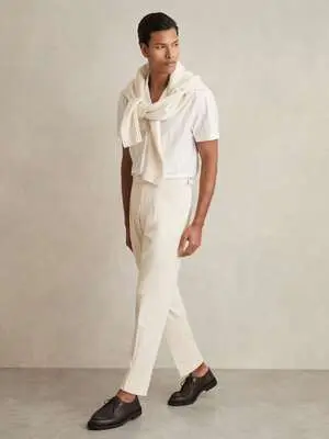 REISS Stretch-cotton Tapered Trousers Stone