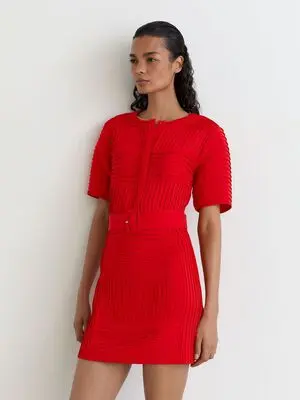 REISS Tuck-detail Belted Mini Dress - Red