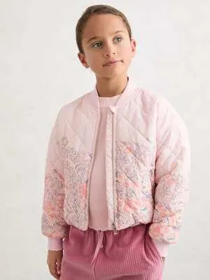 REISS 3-9 Yrs Quilted Floral Bomber Jacket - Pink