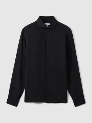 REISS Linen Cutaway-collar Regular-fit Shirt - Black