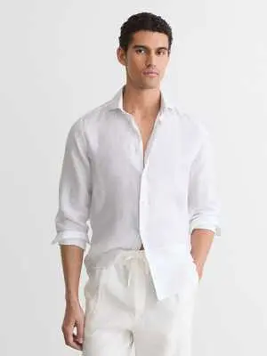 REISS Linen Cutaway-collar Regular-fit Shirt - White