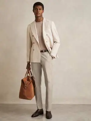 REISS Slim Fit Cotton Blend Chinos Stone