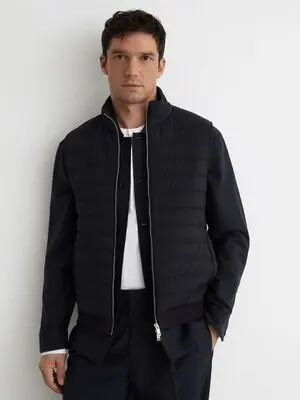 REISS Funnel-neck Quilted Knit Gilet Navy