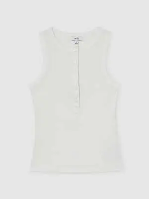 REISS Stretch-cotton Ribbed Henley Vest