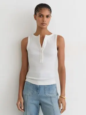 REISS Stretch-cotton Ribbed Henley Vest