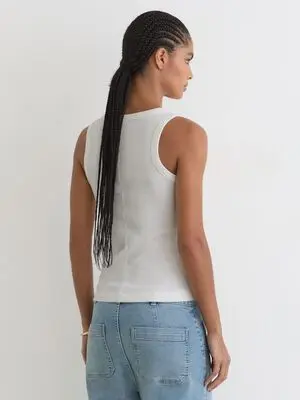 REISS Stretch-cotton Ribbed Henley Vest