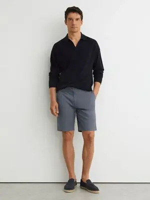 REISS Modern Fit Cotton Blend Chino Shorts - Blue