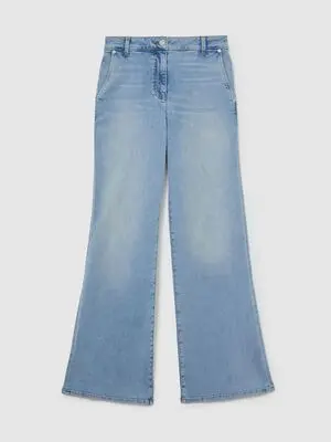 REISS Wide Leg Jeans With Faded Detail - Light Blue
