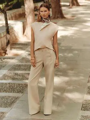 REISS Petite Button-detail Wide-leg Trousers - Neutral