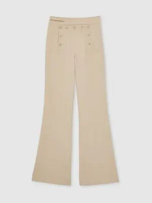 REISS Petite Button-detail Wide-leg Trousers - Neutral