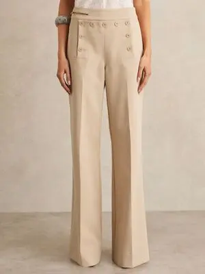 REISS Petite Button-detail Wide-leg Trousers - Neutral