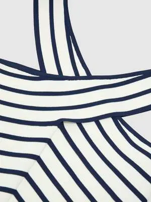 REISS White & Navy Striped Cross-strap Knitted Vest