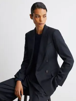 REISS Petite Wool-blend Double-breasted Blazer - Navy