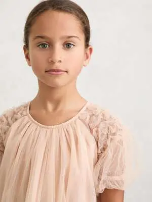 REISS 9-13 Yrs Tulle Ruffle-detail Dress - Neutral