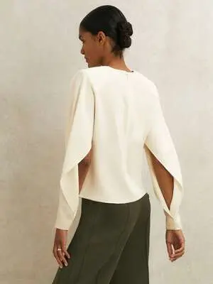 REISS Atelier Crepe Turn-lock Top - Cream