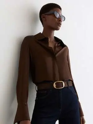 REISS Suede Oval-buckle Belt - Chocolate