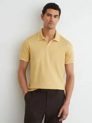 REISS Air-water Cotton Tipped Polo Shirt - Yellow