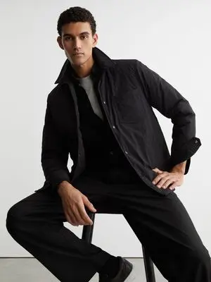 REISS Quilted Press-stud Overshirt - Black