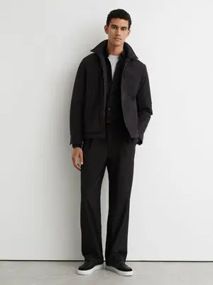 REISS Quilted Press-stud Overshirt - Black