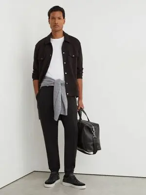 REISS Sueded Interlock Jersey Cuffed Joggers - Black