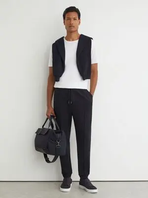REISS Premium Interlock Cuffed Joggers - Navy