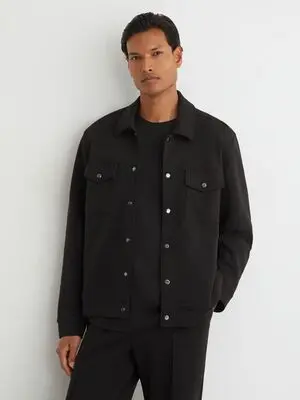 REISS Premium Interlock Twin-pocket Overshirt - Black