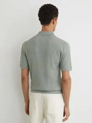 REISS Textured-knit Half-button Polo Shirt - Soft Sage