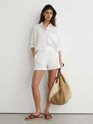REISS Linen Shorts - White