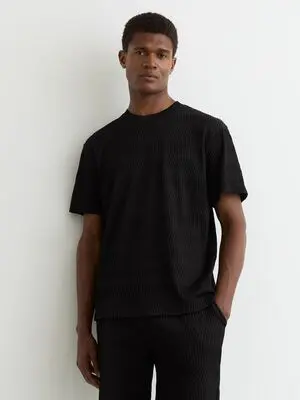 REISS Textured-wave Relaxed-fit T-shirt - Black