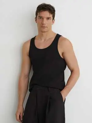 REISS Stretch-cotton Ribbed Vest - Black