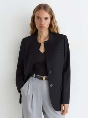REISS Wool-blend Collarless Blazer - Navy
