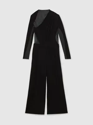 REISS Velvet Sheer-panel Wide-leg Jumpsuit