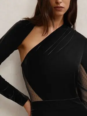 REISS Velvet Sheer-panel Wide-leg Jumpsuit
