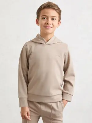 REISS 3-9 Yrs Premium Interlock-jersey Logo Hoodie - Stone