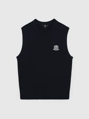 REISS Monogram Embroidered Relaxed Knit Vest