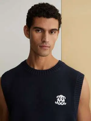 REISS Monogram Embroidered Relaxed Knit Vest