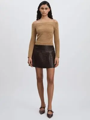 Good American Off-shoulder Plush Knit Top - Brown