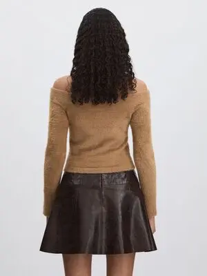 Good American Off-shoulder Plush Knit Top - Brown