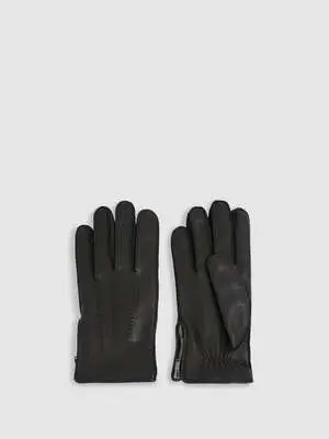 REISS Leather Zip-side Gloves - Black