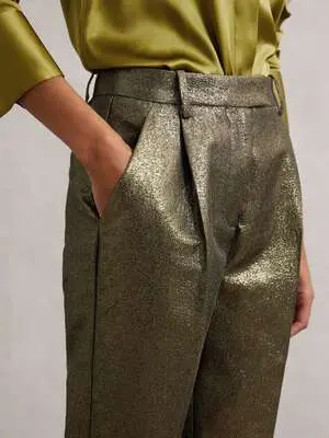 REISS Tapered Metallic Suit Trousers With Cotton - Gold