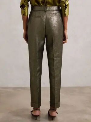 REISS Tapered Metallic Suit Trousers With Cotton - Gold
